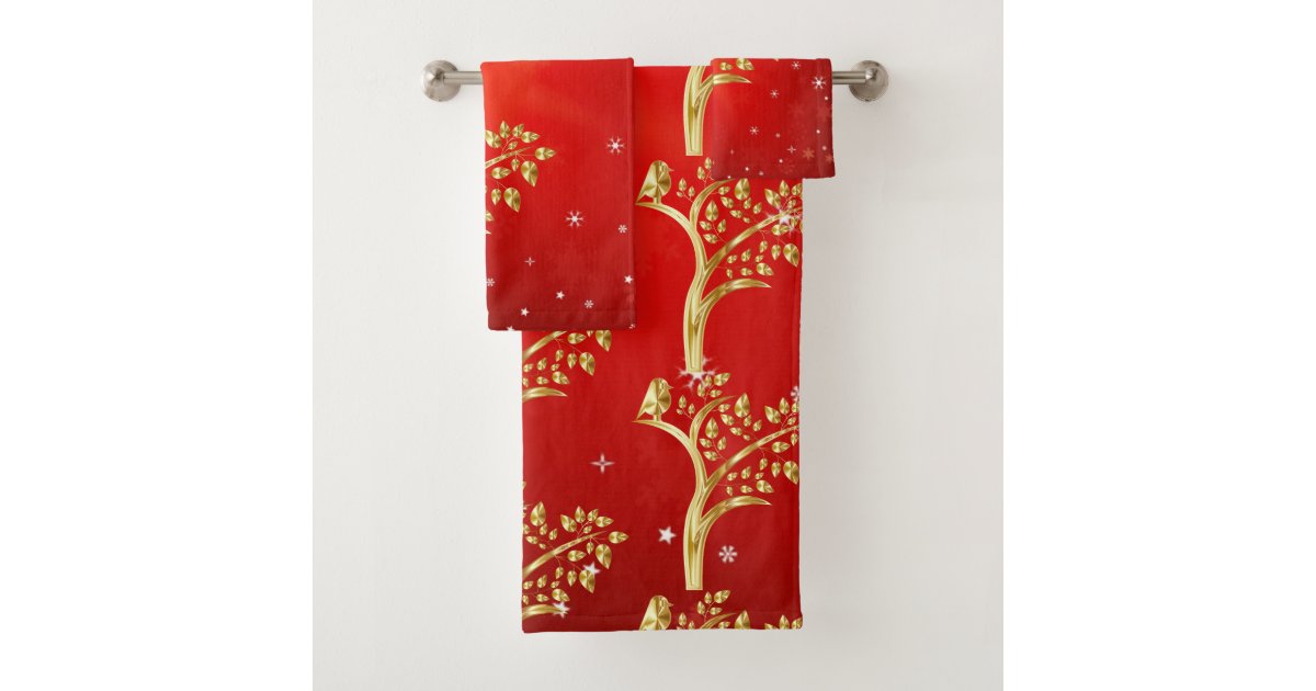 Whimsical Golden Bird Tree Of Life Snowflakes Star Bath Towel Set | Zazzle