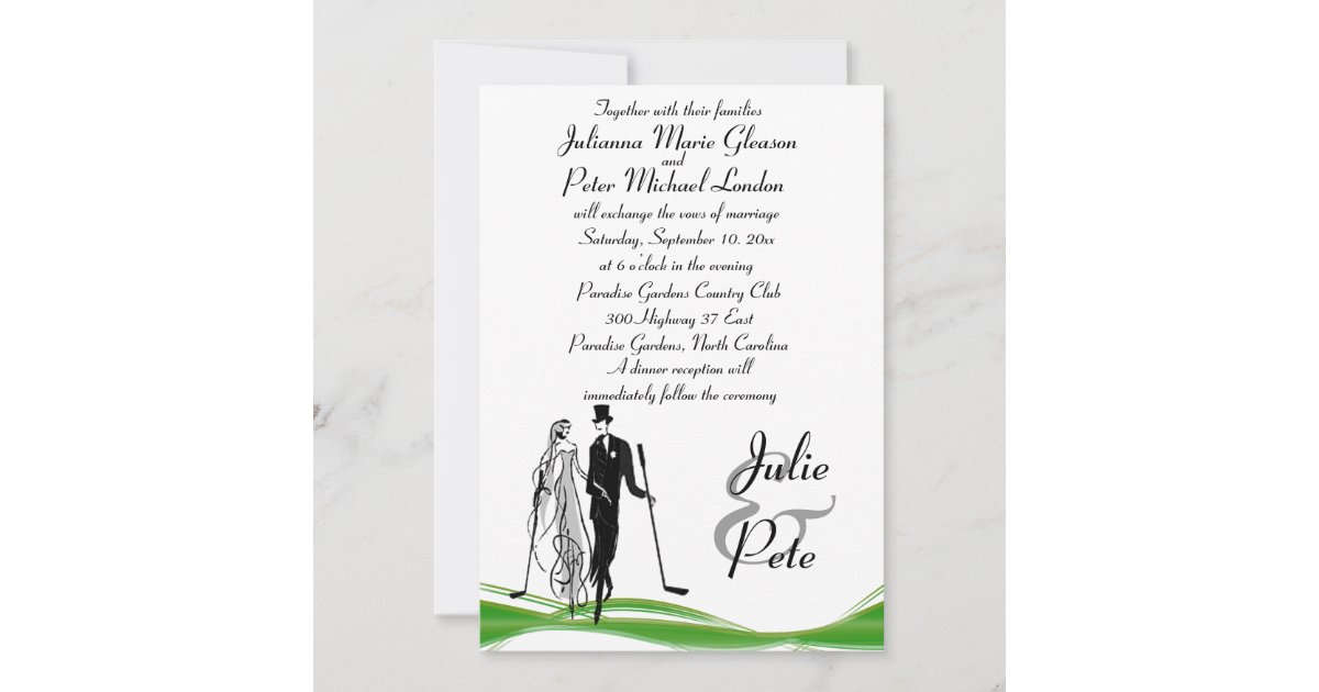 Whimsical Golfing Couple Wedding Invitations | Zazzle
