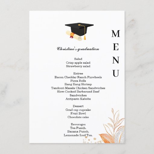 Whimsical Graduation party dinner menu | Zazzle