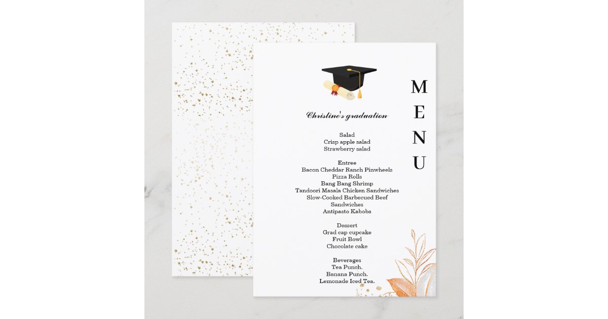 Whimsical Graduation party dinner menu | Zazzle