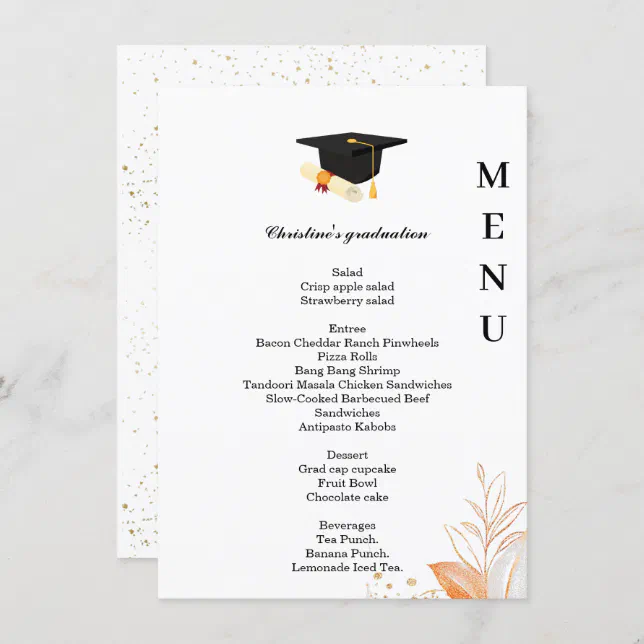 Whimsical Graduation party dinner menu | Zazzle