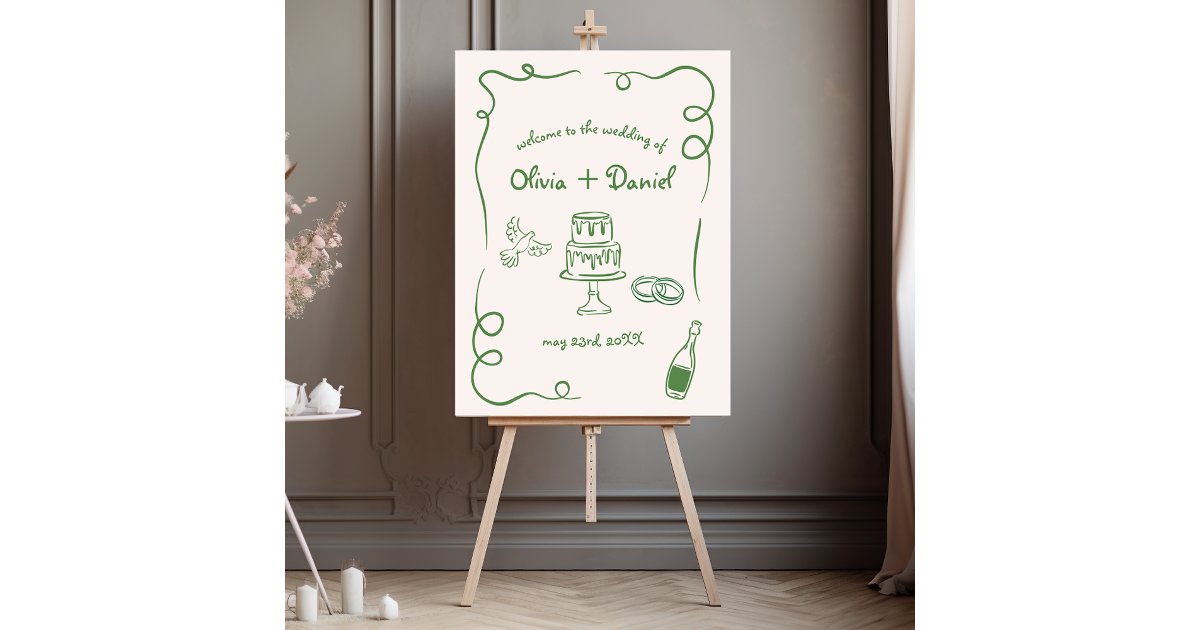 Whimsical Green Hand Lettered Illustrated Sign | Zazzle