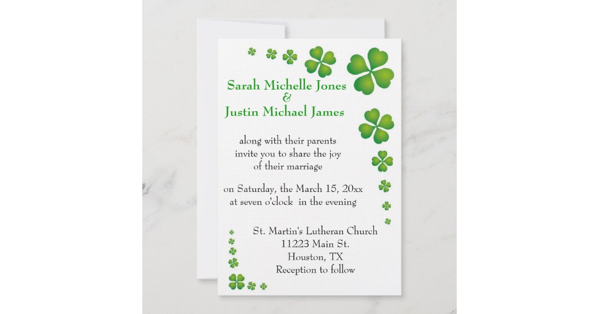 Whimsical Green Shamrock Wedding Invitation | Zazzle