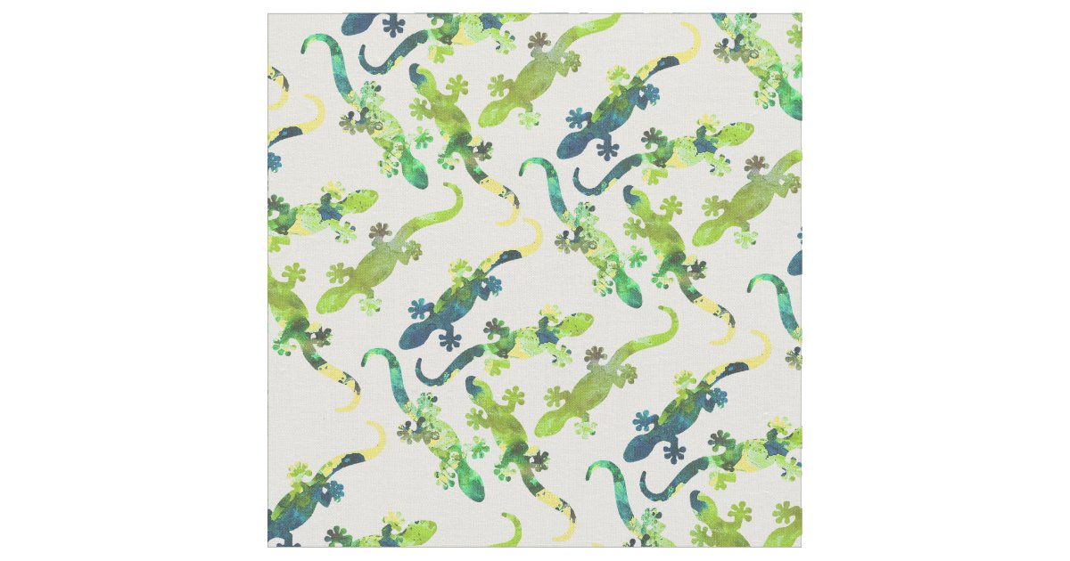 Whimsical green watercolor tropical lizard pattern fabric | Zazzle