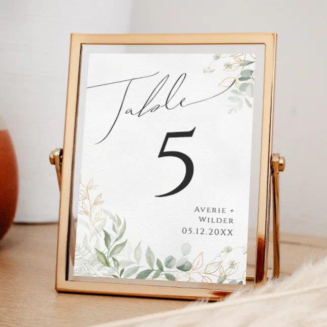 Whimsical Greenery and Gold | Table Number | Zazzle