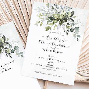 Whimsical Greenery Script Wedding Invitation | Zazzle