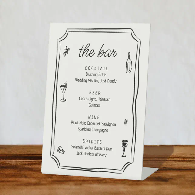 Whimsical Hand Drawn Bar Menu Sign | Zazzle