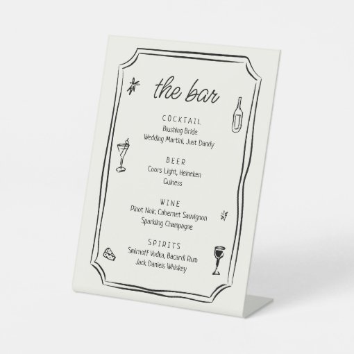 Whimsical Hand Drawn Bar Menu Sign | Zazzle