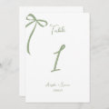 Whimsical Hand drawn Bow Sage Green Table Number | Zazzle