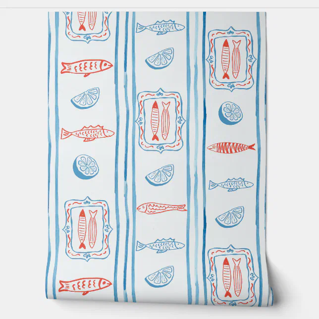 Whimsical Hand Drawn Coastal Fish Stripe Pattern Wallpaper | Zazzle