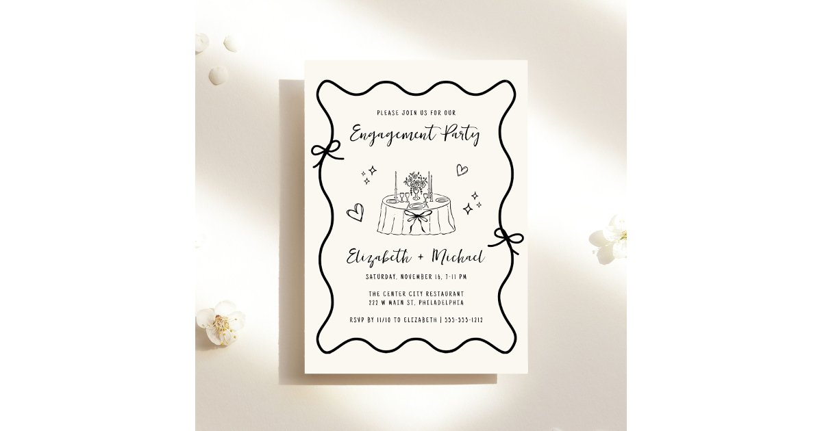 Whimsical Hand Drawn Cream Engagement Party Invitation | Zazzle