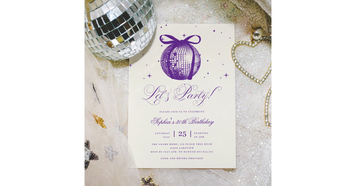 Whimsical Hand Drawn Disco Purple Any Age Birthday Invitation | Zazzle
