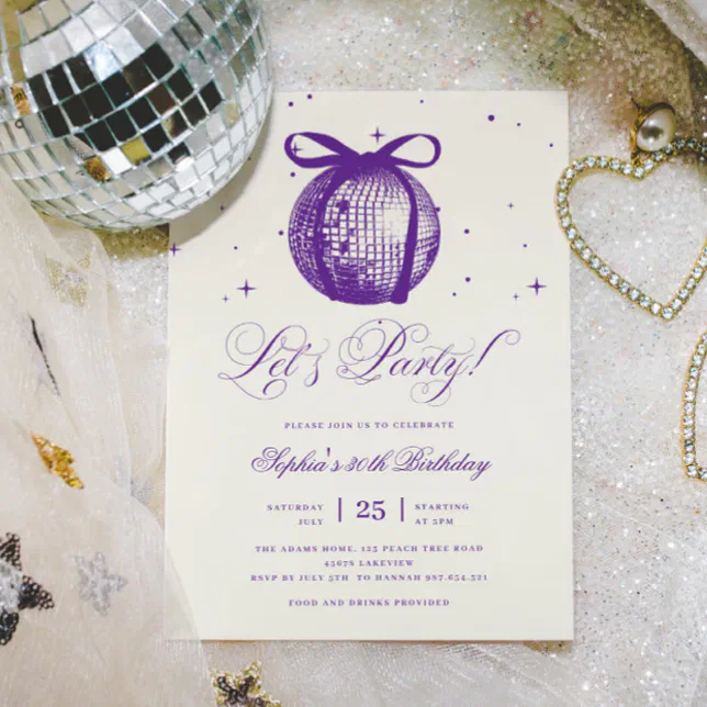 Whimsical Hand Drawn Disco Purple Any Age Birthday Invitation | Zazzle