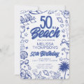 Whimsical Hand Drawn Doodle 50th Beach Birthday Invitation | Zazzle