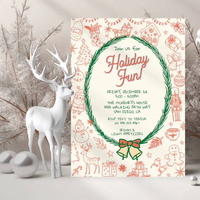 Whimsical hand drawn doodle Christmas Party Invitation | Zazzle