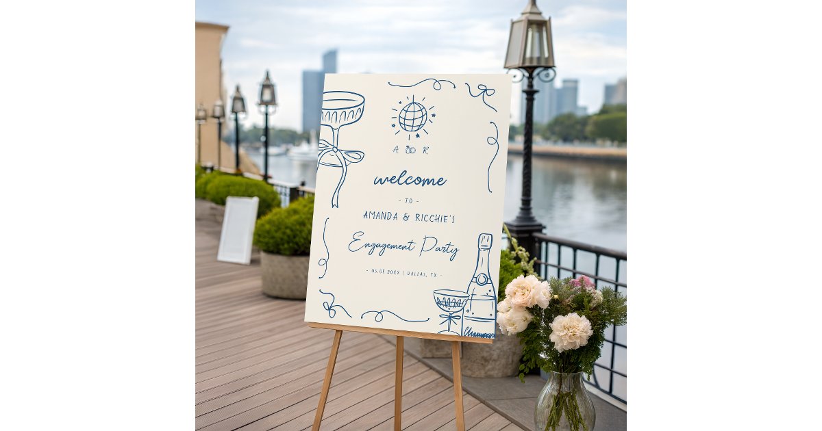 Whimsical Hand Drawn Engagement Party Welcome Sign | Zazzle