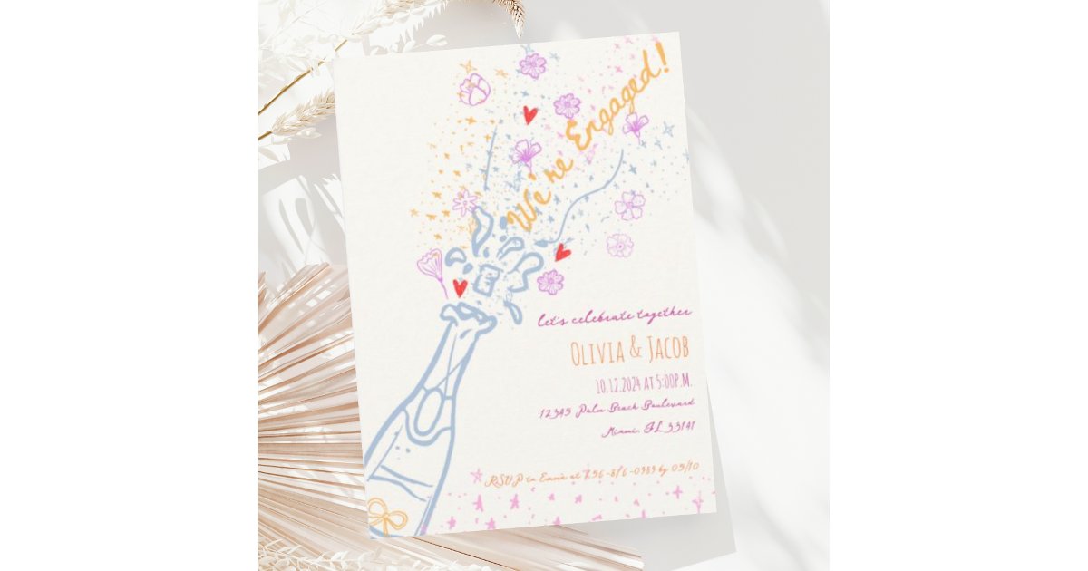 Whimsical Hand Drawn Floral Fun Engagement Party Invitation | Zazzle