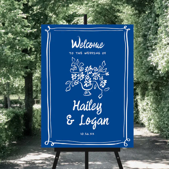 Whimsical Hand-drawn Floral Wedding Welcome Sign | Zazzle