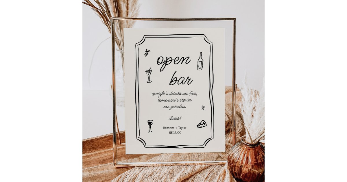 Whimsical Hand Drawn French Open Bar Sign | Zazzle