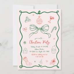 Whimsical Hand Drawn Fun French Christmas Party Invitation | Zazzle