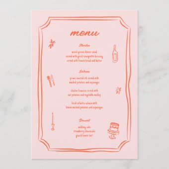 Whimsical Hand Drawn Fun Retro Wedding Menu | Zazzle