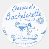 Whimsical Hand drawn Funky Beach Bachelorette Classic Round Sticker ...