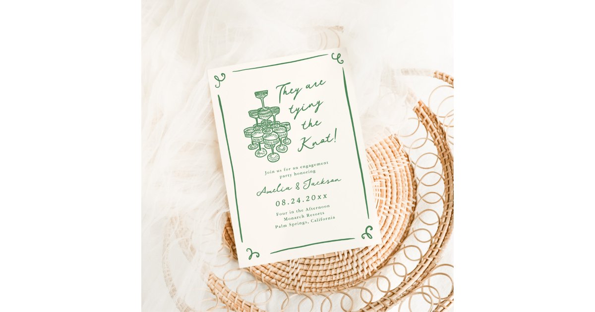 Whimsical Hand Drawn Green Engagement Party Invitation | Zazzle