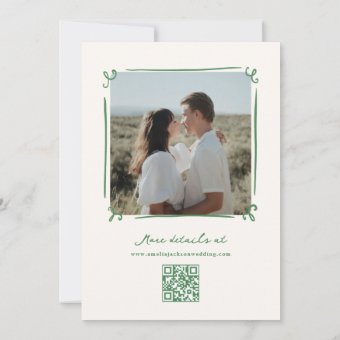 Whimsical Hand Drawn Green Save the Date QR Code Invitation | Zazzle