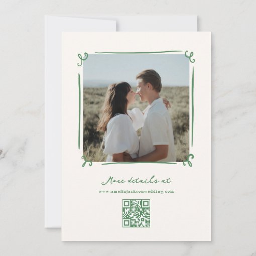 Whimsical Hand Drawn Green Save the Date QR Code Invitation | Zazzle