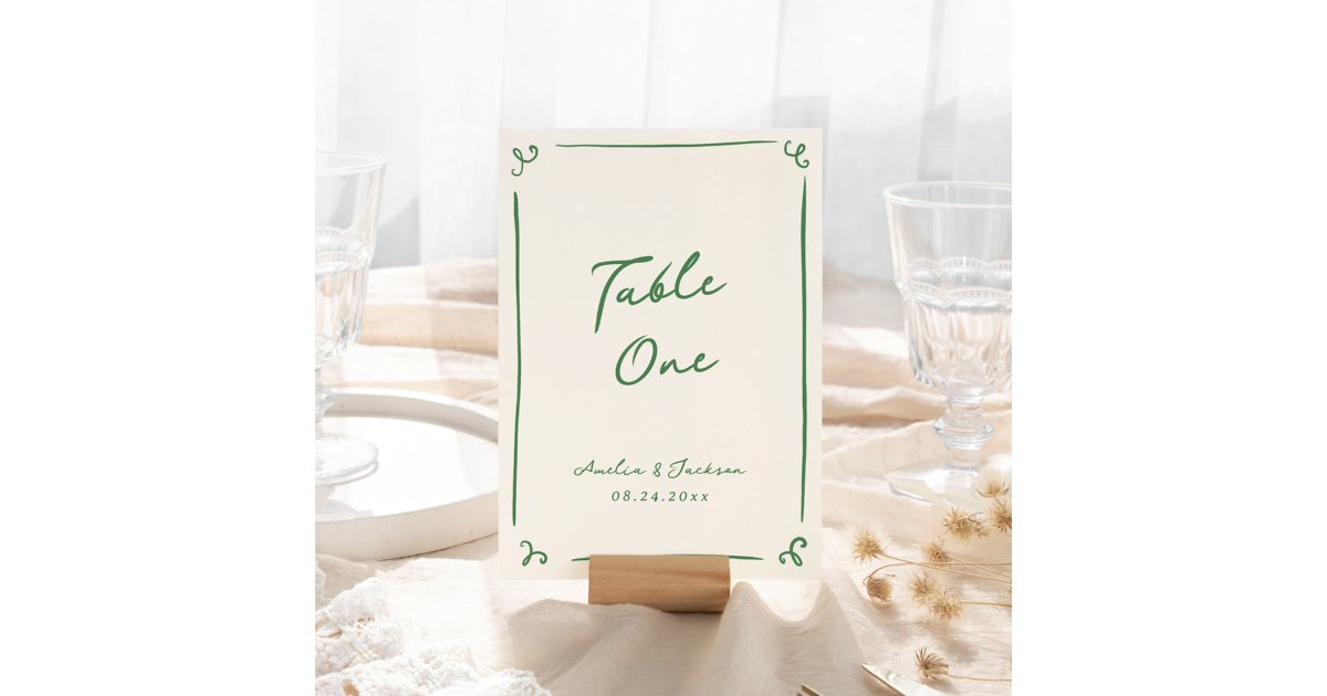 Whimsical Hand Drawn Green Table Card | Zazzle