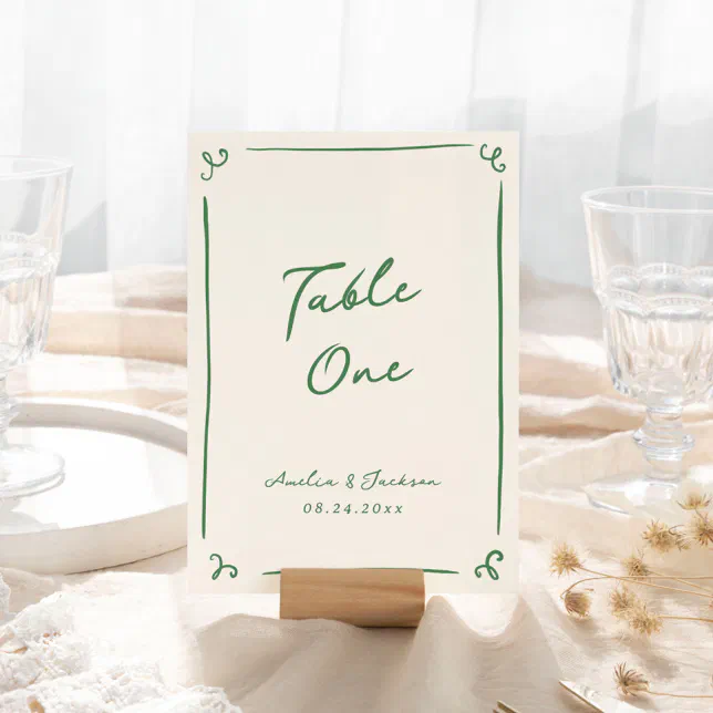 Whimsical Hand Drawn Green Table Card | Zazzle