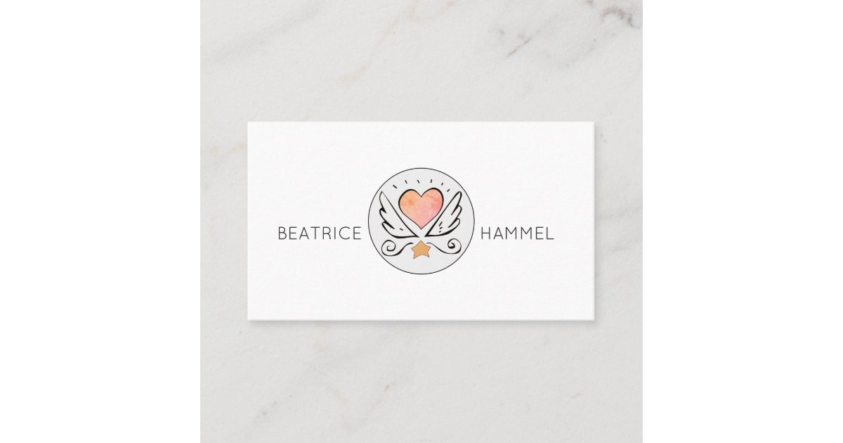 Whimsical Hand Drawn Heart & Wings Business Card | Zazzle