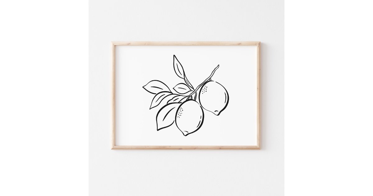 Whimsical Hand-Drawn Ink Lemon Branch Art Poster | Zazzle
