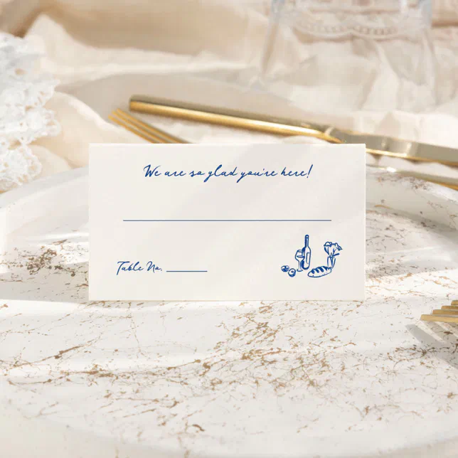 Whimsical Hand Drawn Navy Blue Place Card | Zazzle