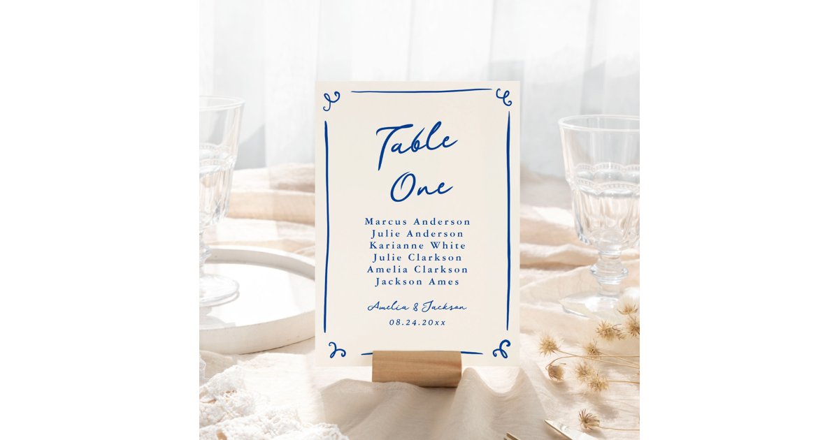 Whimsical Hand Drawn Navy Blue Table Card | Zazzle