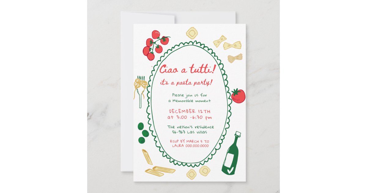 Whimsical Hand Drawn Pasta Party Invitation | Zazzle