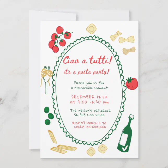 Whimsical Hand Drawn Pasta Party Invitation | Zazzle
