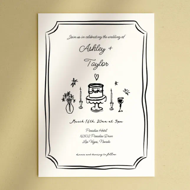 Whimsical Hand Drawn Quirky Wedding Invitation | Zazzle