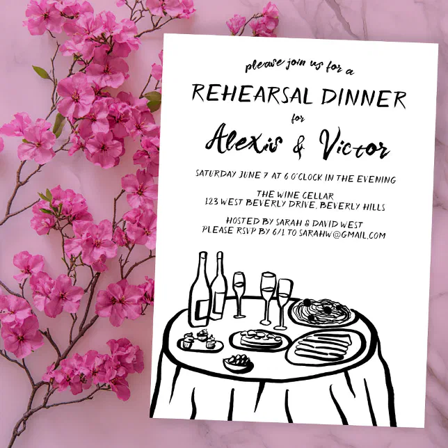Whimsical Hand Drawn Rehearsal Dinner Table Custom Invitation | Zazzle