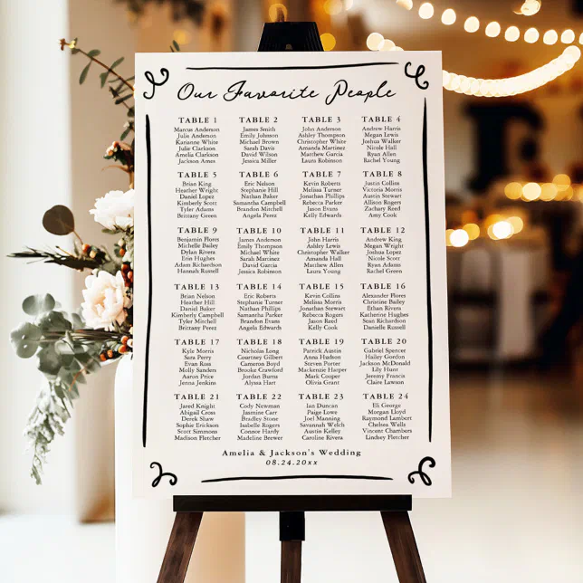 Whimsical Hand Drawn Seating Chart 24 Tables Foam Board | Zazzle