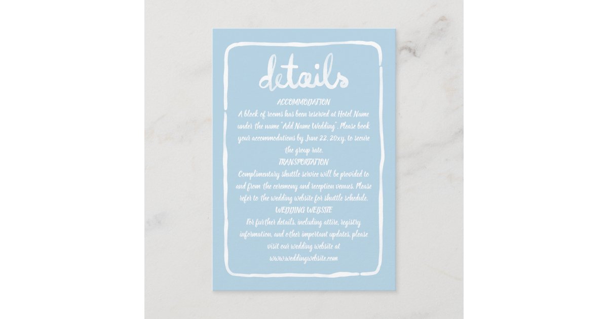 Whimsical Hand Drawn Simple Light Blue White Frame Enclosure Card | Zazzle