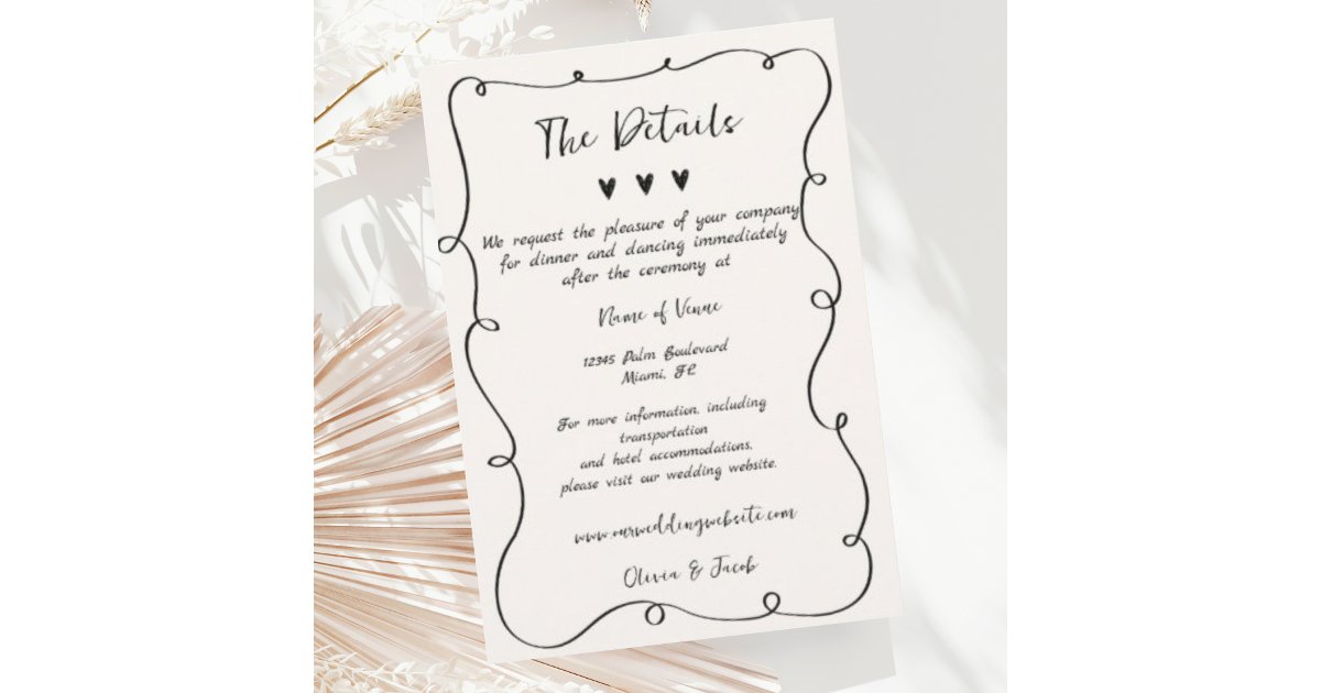 Whimsical Hand Drawn Squiggle Wavy Wedding Details Enclosure Card | Zazzle
