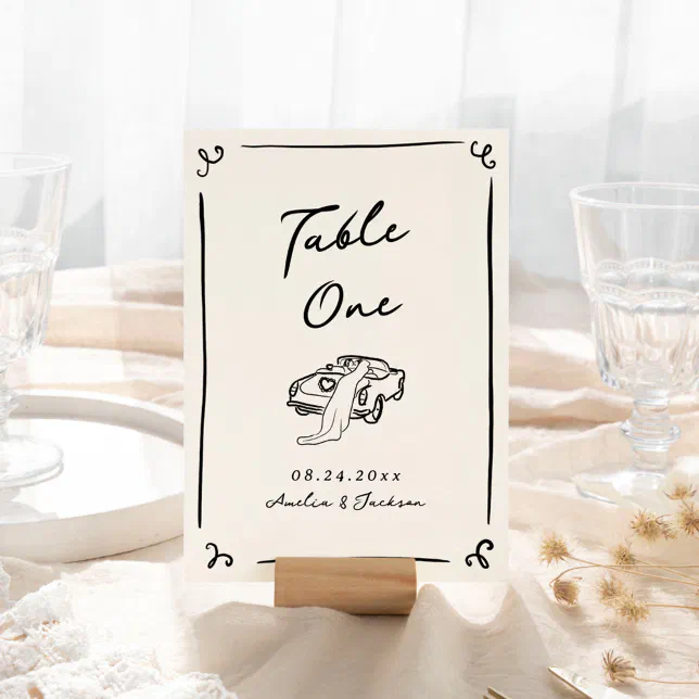 Whimsical Hand Drawn Table Number | Zazzle