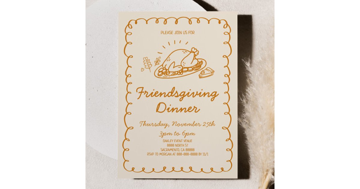 Whimsical Hand Drawn Turkey Friendsgiving Dinner Invitation | Zazzle