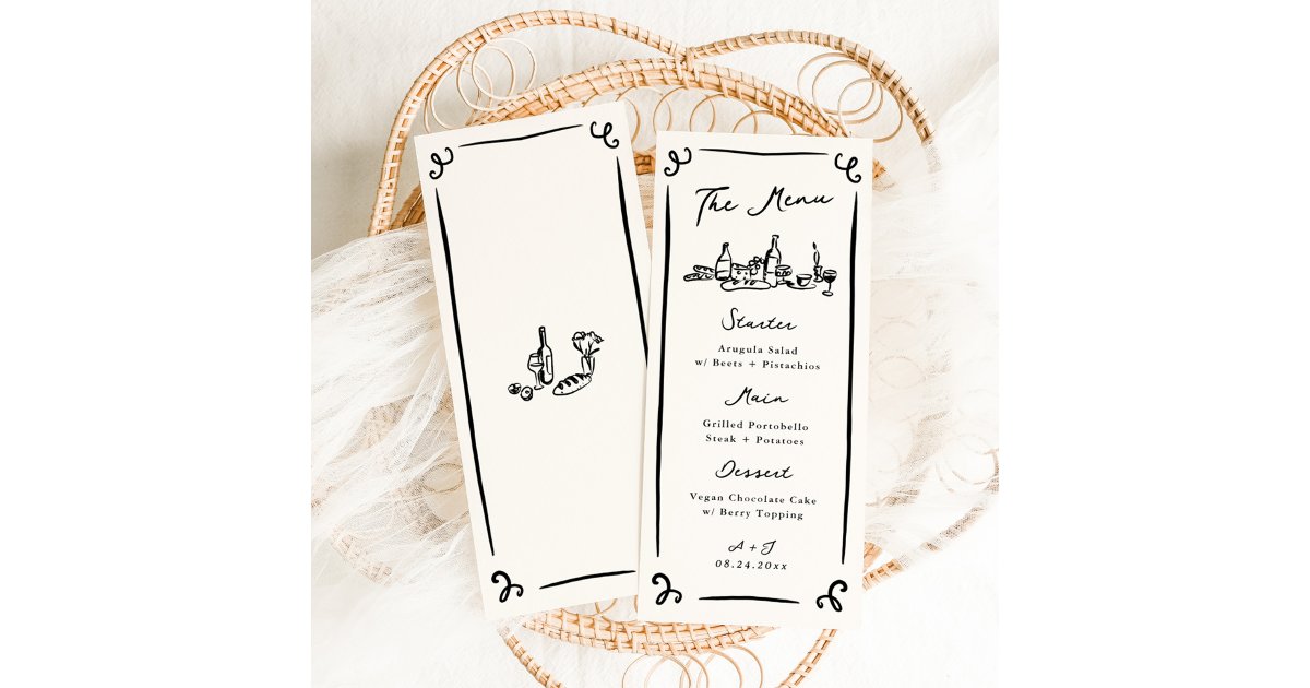 Whimsical Hand Drawn Wedding Menu | Zazzle