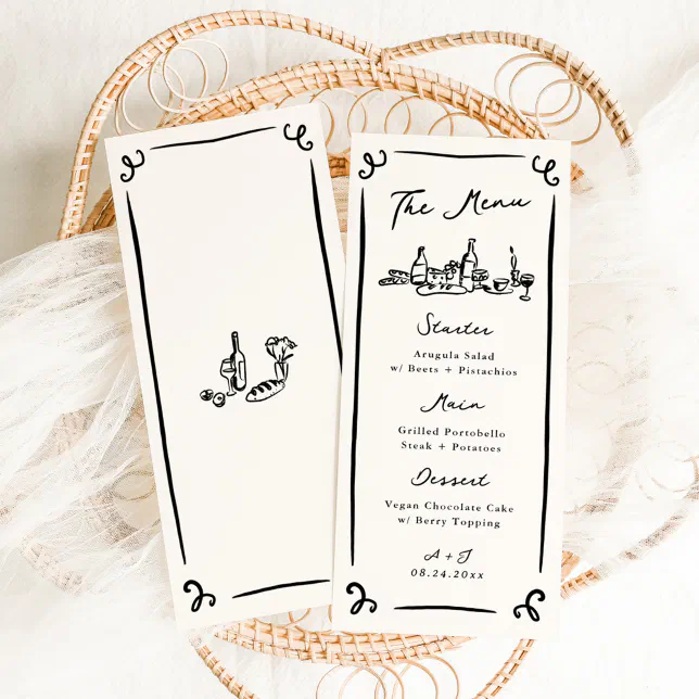 Whimsical Hand Drawn Wedding Menu | Zazzle