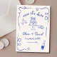 Whimsical Hand Drawn Wedding Navy Blue Save The Date | Zazzle