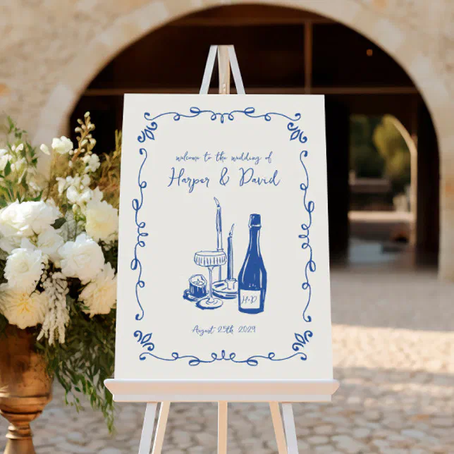 Whimsical Hand Lettered Illustrated Dinner Wedding Poster | Zazzle