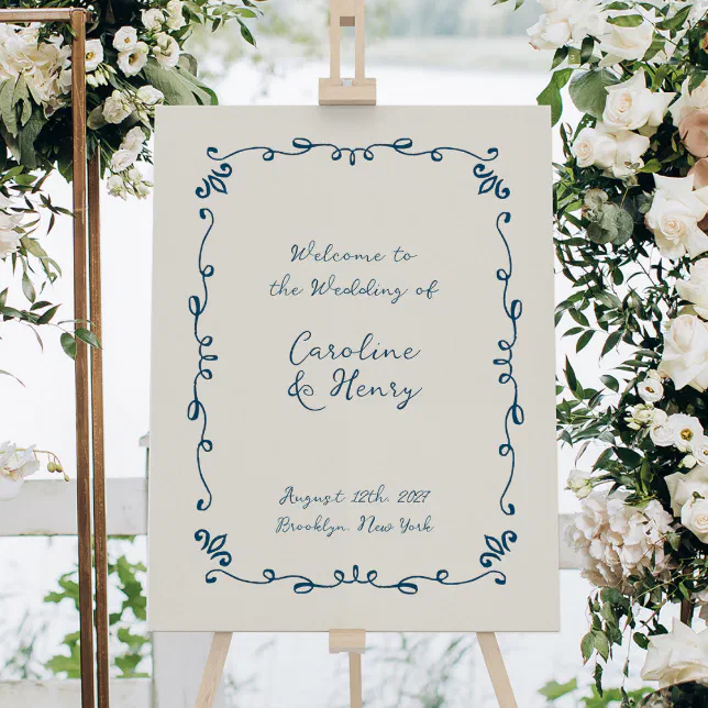 Whimsical Handwritten Illustrated Wedding Sign | Zazzle