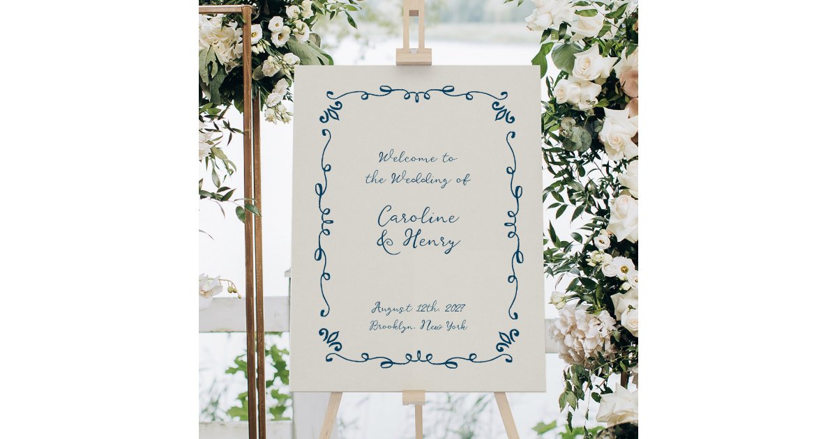 Whimsical Handwritten Illustrated Wedding Sign | Zazzle